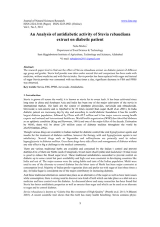 An analysis of antidiabetic activity of stevia rebaudiana extract on ...