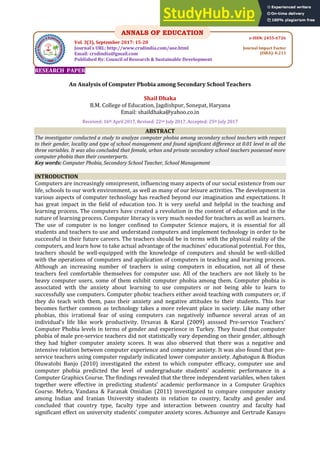An Analysis Of Computer Phobia Among Secondary School Teachers | PDF