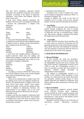 AN ANALYSIS OF ENGLISH LOAN WORDS USED IN KOMPAS DAILY NEWSPAPER (A ...