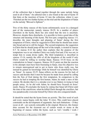 An Analysis Of Ephrem The Syrian S Views On The Temptation Of Christ As ...