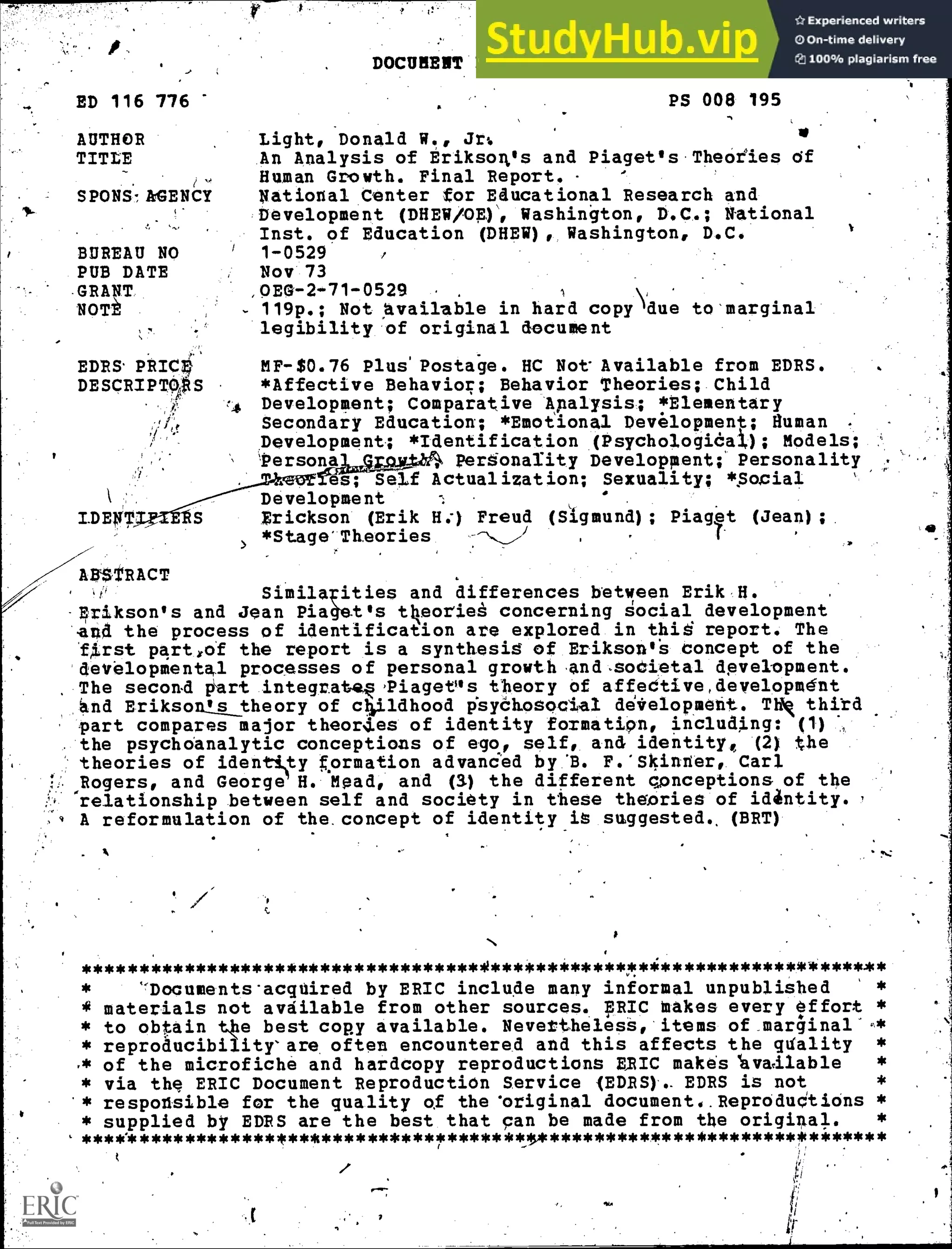 An Analysis Of Erikson S And Piaget S Theories Of Human Growth. Final ...