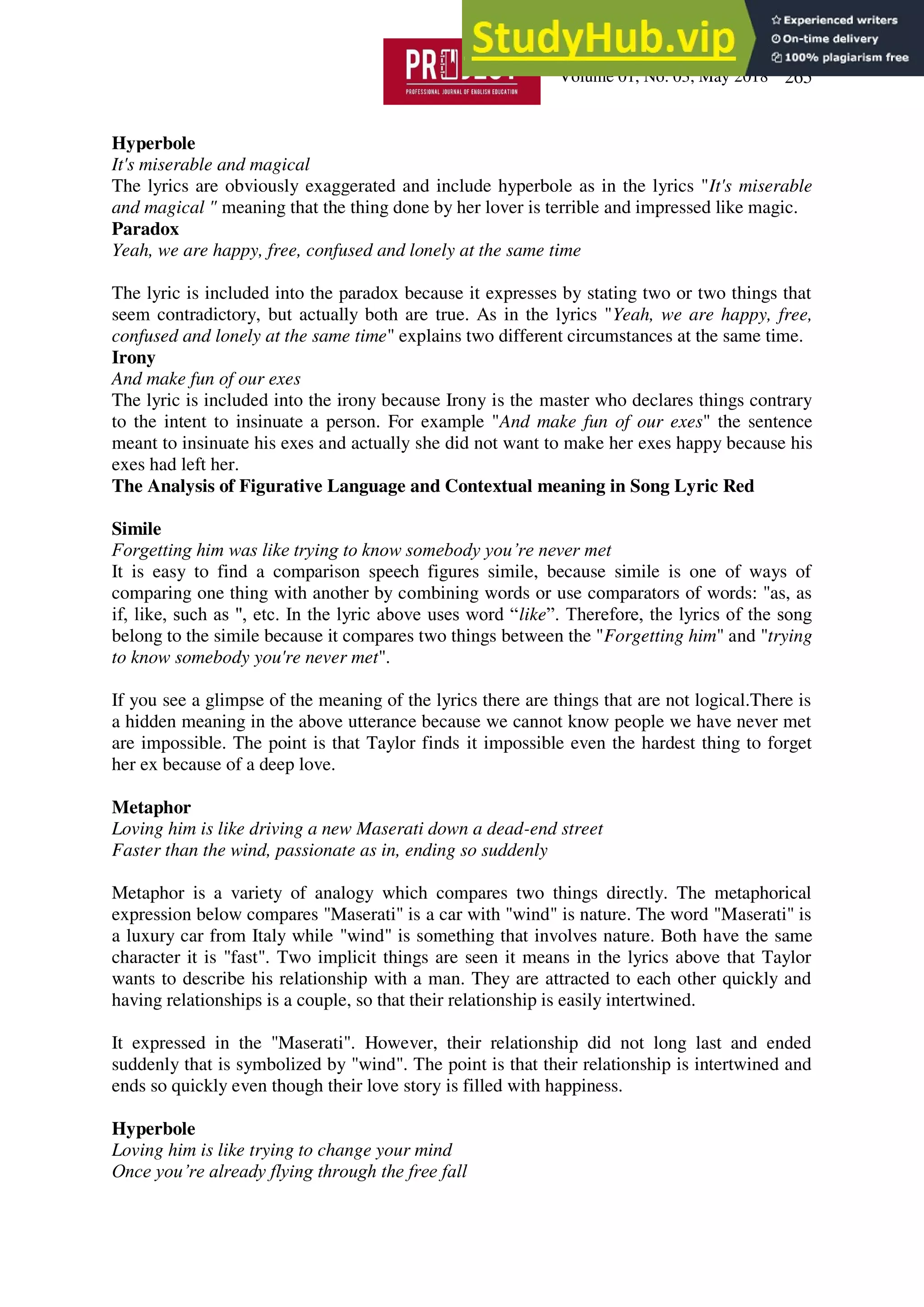 An Analysis Of Figurative Language In Taylor Swift S Song Lyrics | PDF