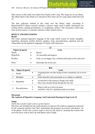 An Analysis Of Figurative Language In Taylor Swift S Song Lyrics | PDF