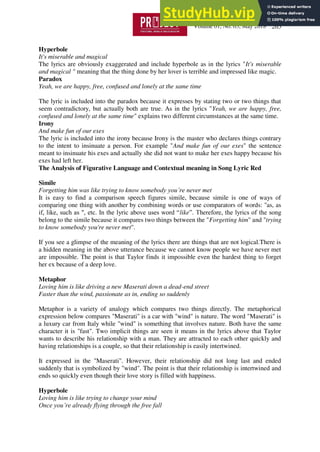 An Analysis Of Figurative Language In Taylor Swift S Song Lyrics | PDF