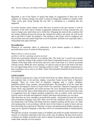 An Analysis Of Figurative Language In Taylor Swift S Song Lyrics | PDF