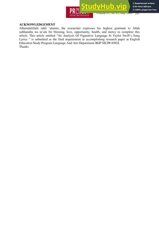 An Analysis Of Figurative Language In Taylor Swift S Song Lyrics | PDF