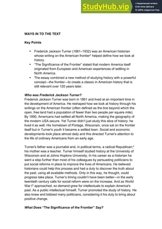 An Analysis Of Frederick Jackson Turner S Quot The Significance Of The ...