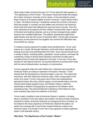An Analysis Of Frederick Jackson Turner S Quot The Significance Of The ...