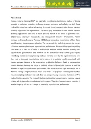 An Analysis Of Human Resource Planning As A Tool For Improving ...