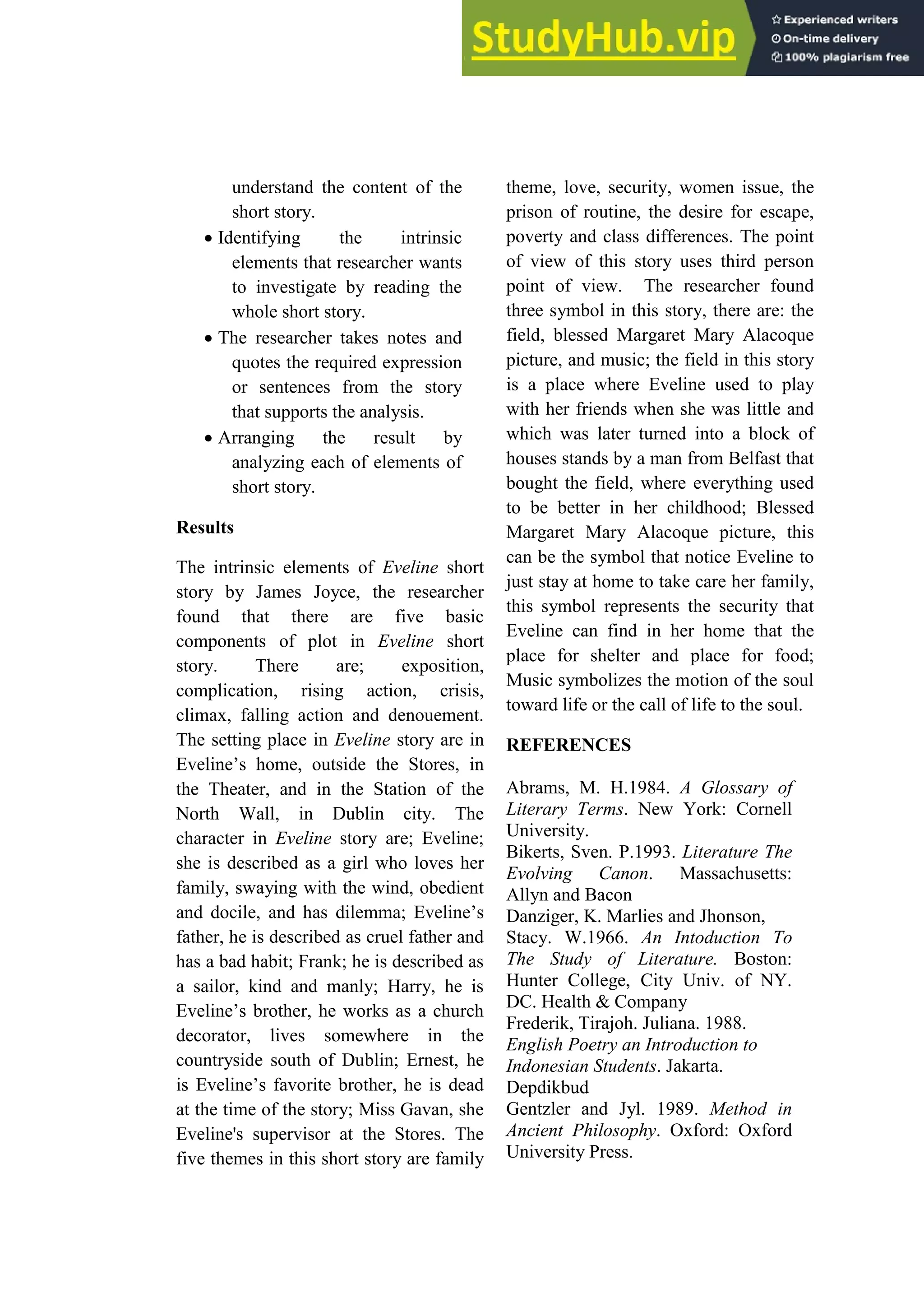 AN ANALYSIS OF INTRINSIC ELEMENTS ON JAMES JOYCE SHORT STORY | PDF