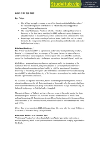 An Analysis Of Max Weber S Quot Politics As A Vocation Quot | PDF