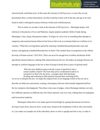 An Analysis Of Montaigne S On Experience | PDF