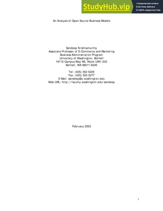 An Analysis Of Open Source Business Models | PDF