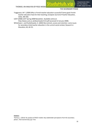 An Analysis Of PGCE Models Key Stakeholder Perceptions From The Secondary Phase | PDF ...