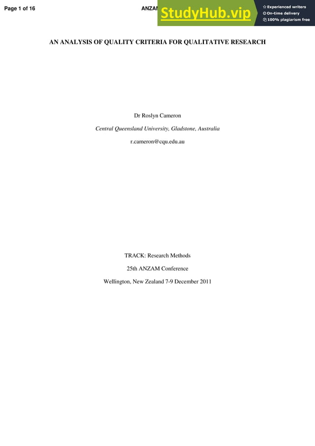 An Analysis Of Quality Criteria For Qualitative Research | PDF