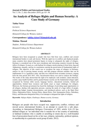 An Analysis Of Refugee Rights And Human Security A Case Study Of ...