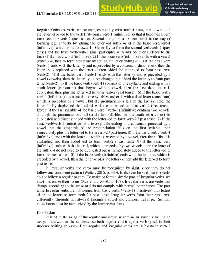 AN ANALYSIS OF REGULAR AND IRREGULAR VERBS IN STUDENTS WRITING ESSAY | PDF