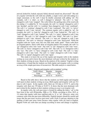 AN ANALYSIS OF REGULAR AND IRREGULAR VERBS IN STUDENTS WRITING ESSAY | PDF