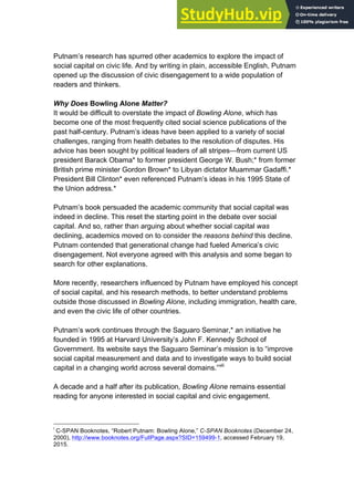 An Analysis Of Robert D. Putnam S Bowling Alone | PDF