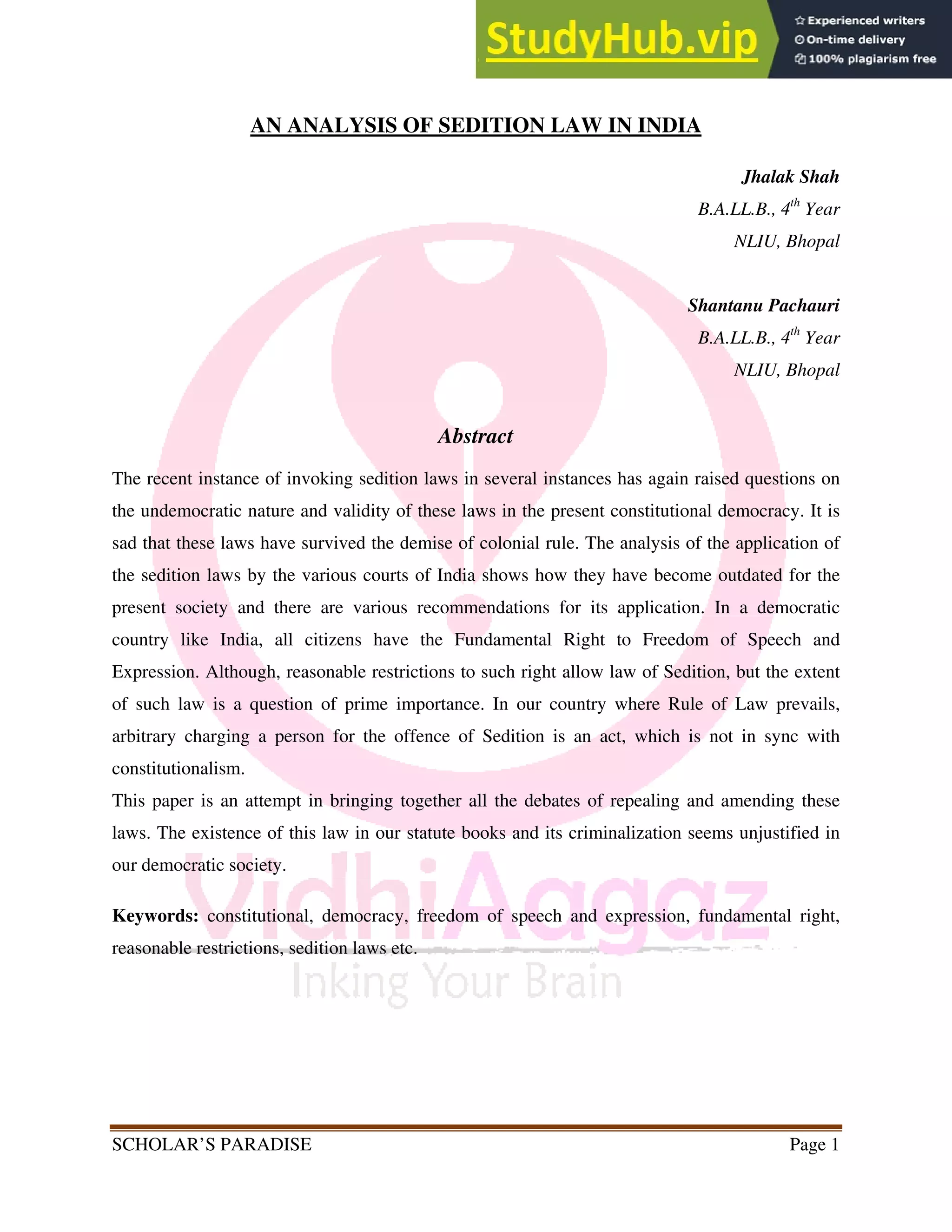 An Analysis Of Sedition Law In India | PDF