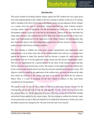 An Analysis Of Sedition Law In India | PDF