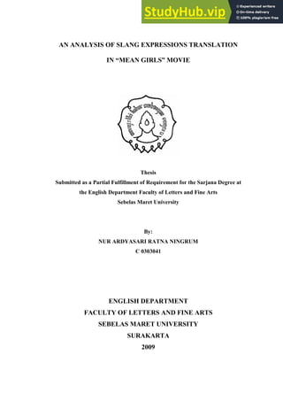 AN ANALYSIS OF SLANG EXPRESSIONS TRANSLATION IN Quot MEAN GIRLS Quot ...