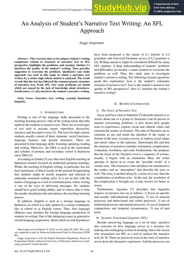 An Analysis Of Student S Narrative Text Writing An SFL Approach | PDF