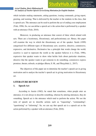 An Analysis Of Teacher Speech Act In Giving Motivation For English ...