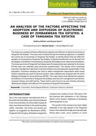 AN ANALYSIS OF THE FACTORS AFFECTING THE ADOPTION AND DIFFUSION OF ...