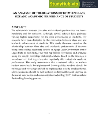 AN ANALYSIS OF THE RELATIONSHIP BETWEEN CLASS SIZE AND ACADEMIC ...