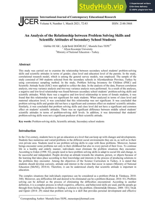 An Analysis Of The Relationship Between Problem Solving Skills And ...