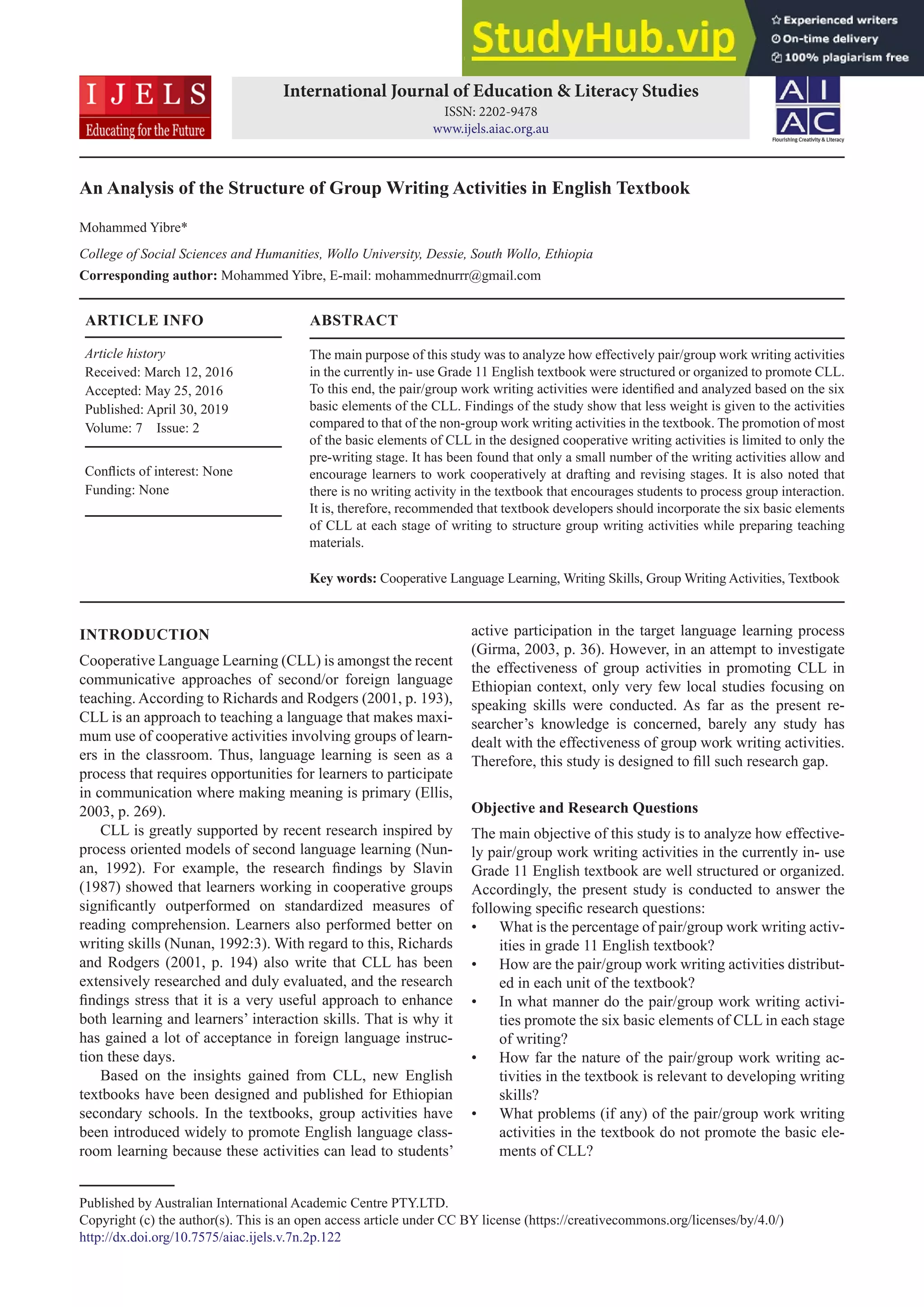 An Analysis Of The Structure Of Group Writing Activities In English Textbook | PDF