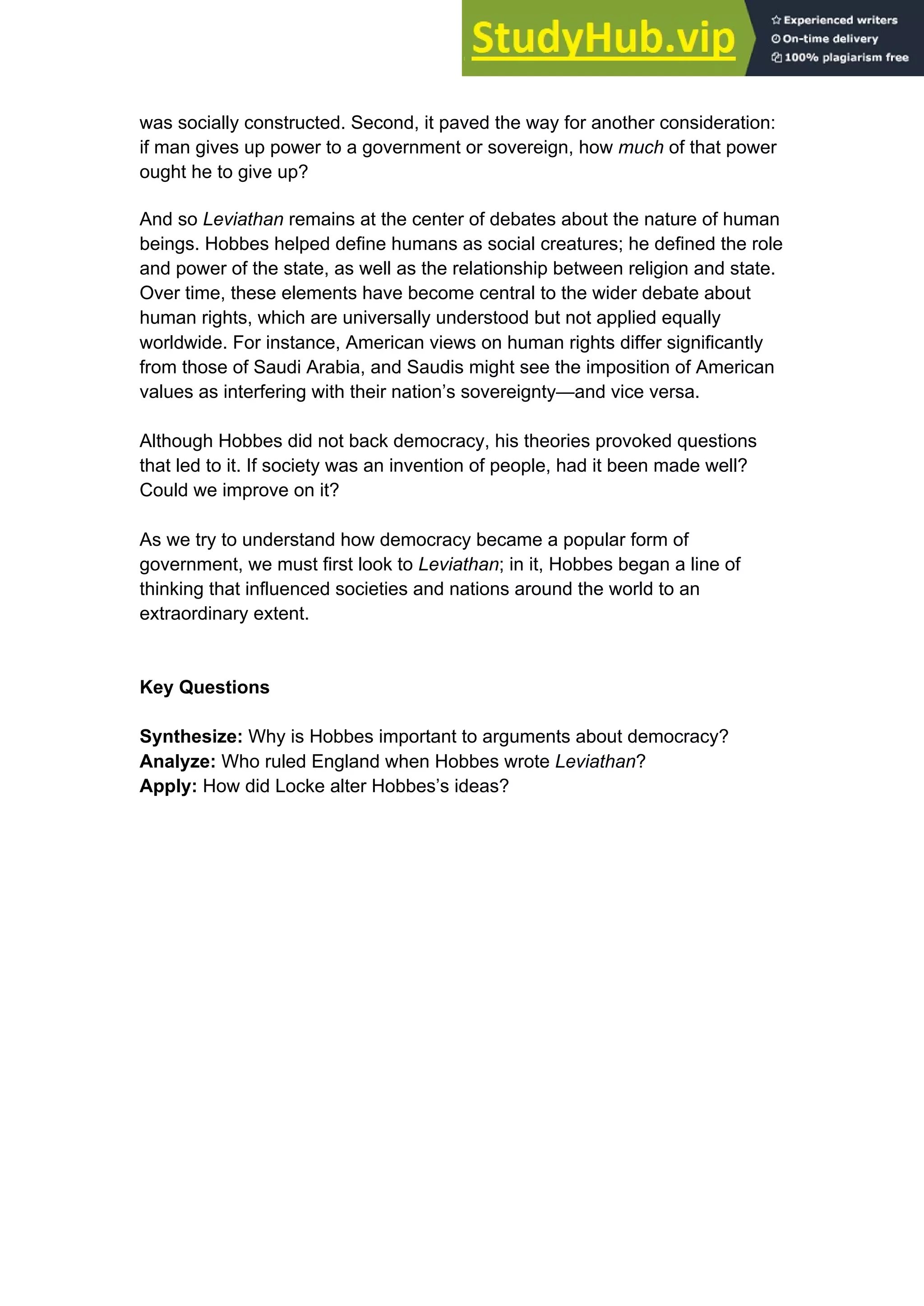 An Analysis Of Thomas Hobbes S Leviathan | PDF