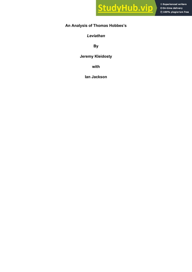An Analysis Of Thomas Hobbes S Leviathan | PDF | Civic affairs | Politics