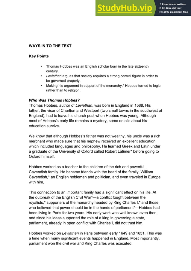 An Analysis Of Thomas Hobbes S Leviathan | PDF | Civic affairs | Politics