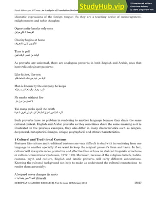 An Analysis Of Translation Methods For English Proverbs | PDF