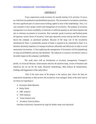 An analysis on inventory management at whirlpool of india limited | DOCX