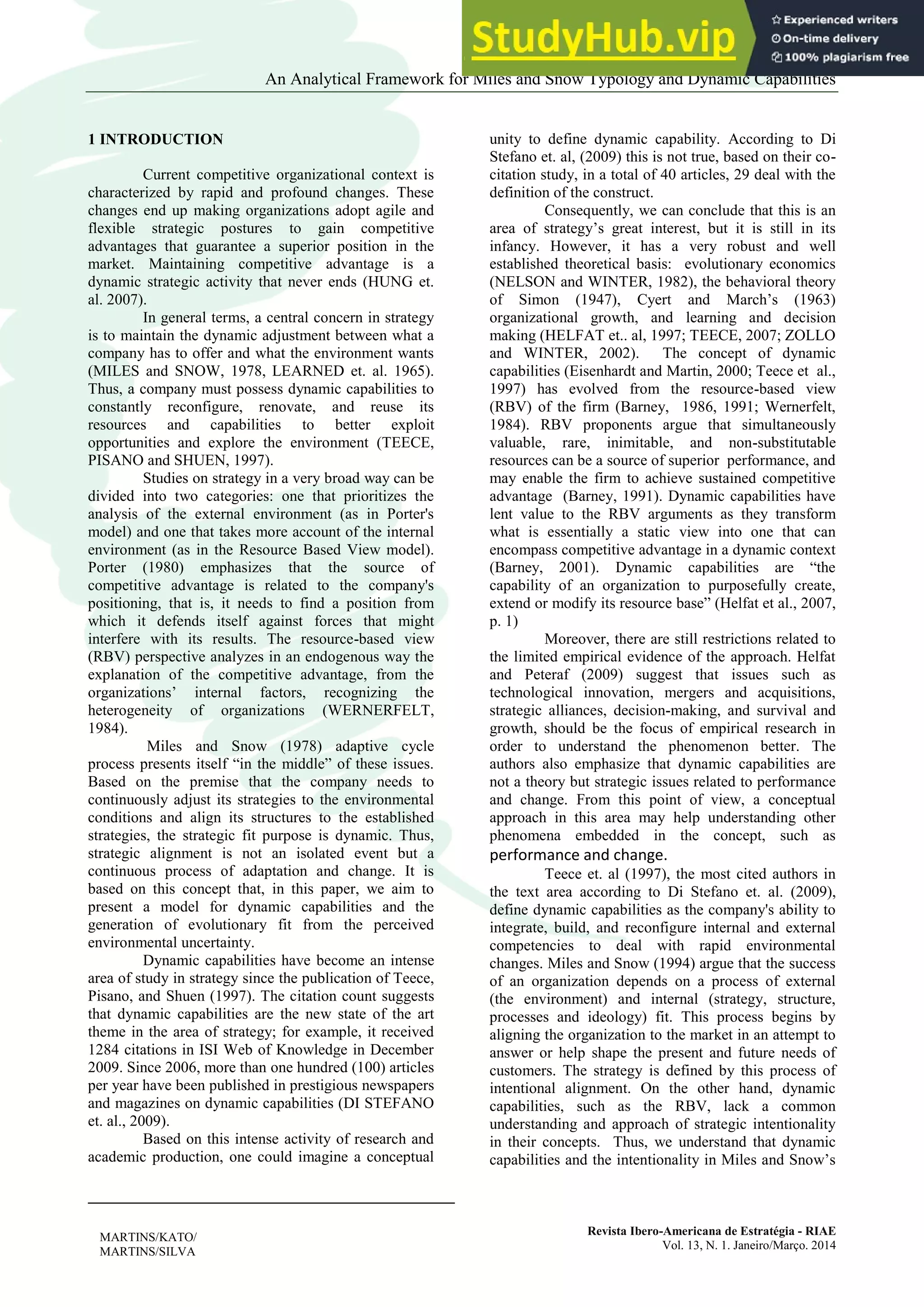 An Analytical Framework For Miles And Snow Typology And Dynamic ...