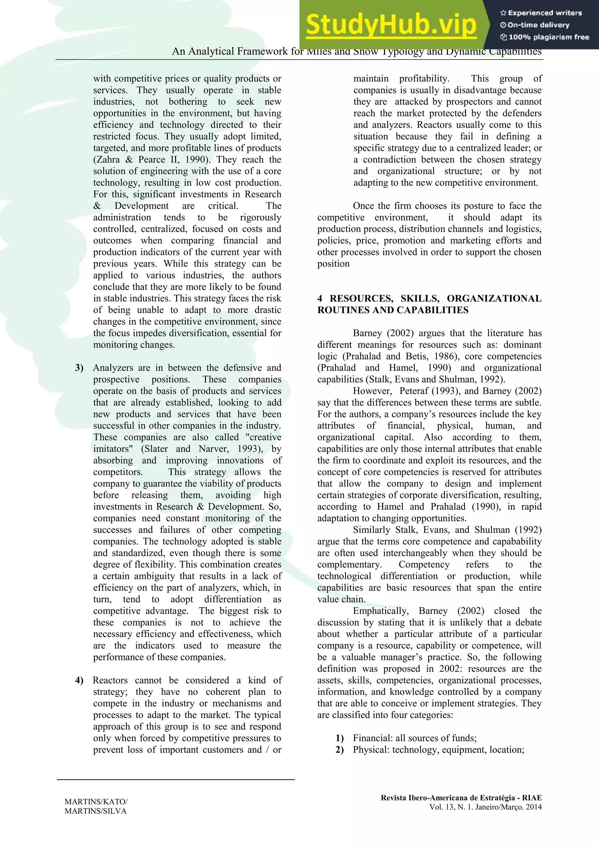 An Analytical Framework For Miles And Snow Typology And Dynamic ...