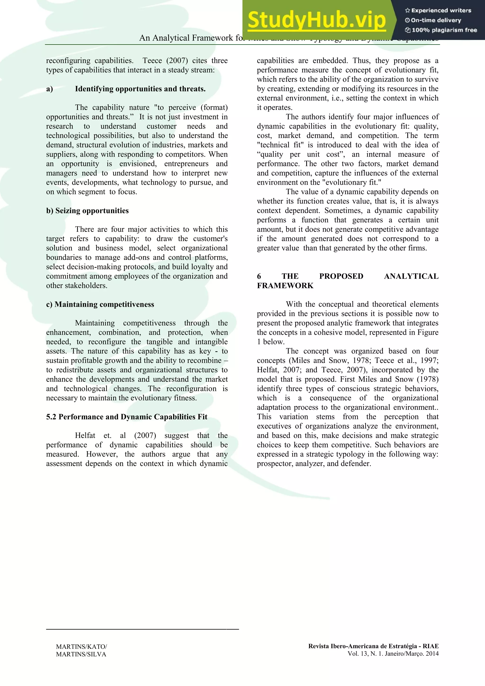 An Analytical Framework For Miles And Snow Typology And Dynamic Capabilities | PDF