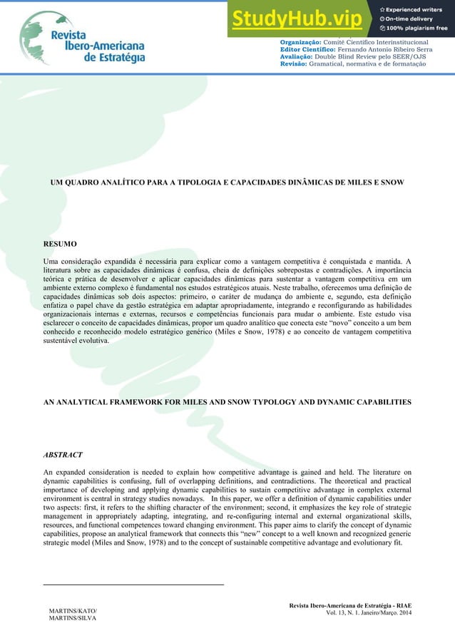 An Analytical Framework For Miles And Snow Typology And Dynamic ...