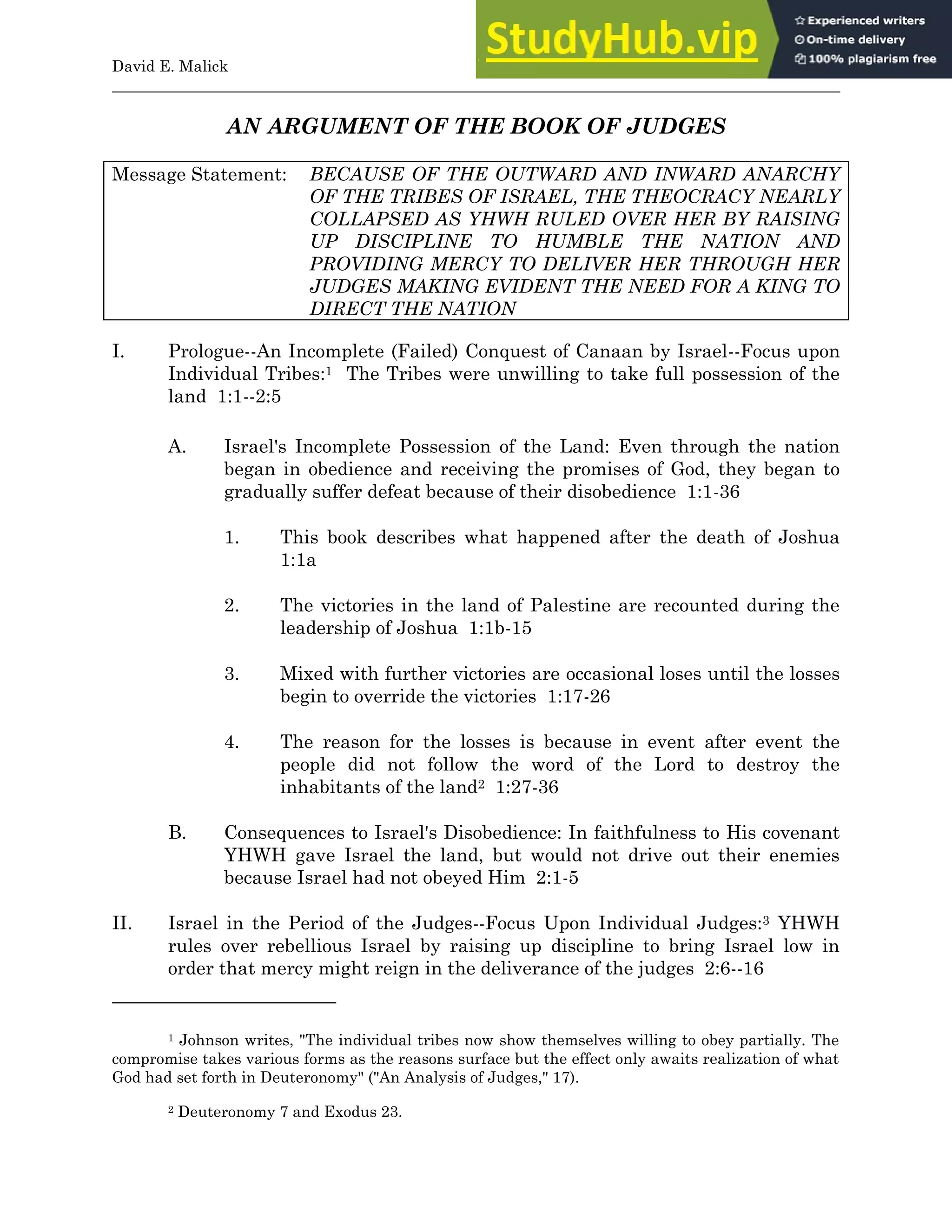 An Analytical Outline Of The Book Of Judges | PDF