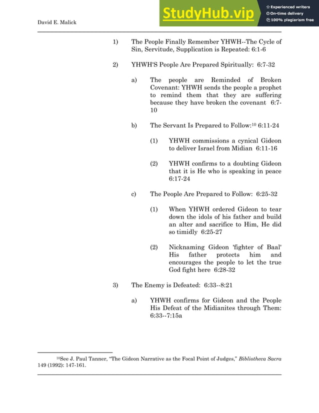 An Analytical Outline Of The Book Of Judges