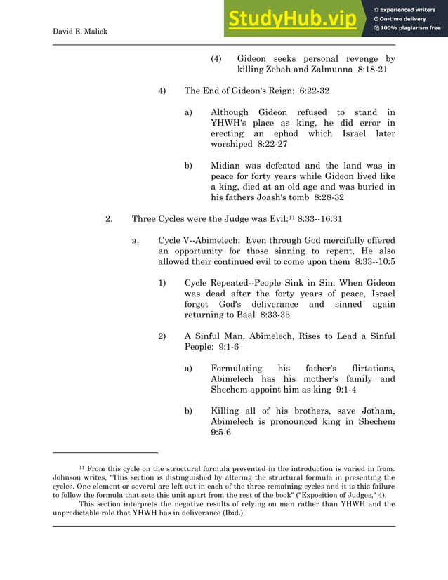 An Analytical Outline Of The Book Of Judges