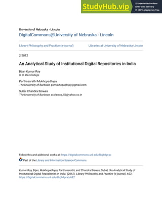 An Analytical Study Of Institutional Digital Repositories In India | PDF
