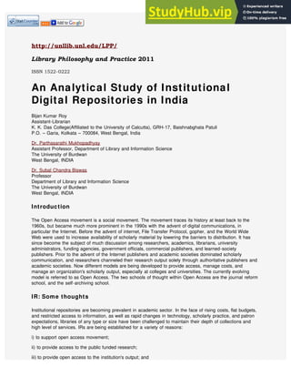 An Analytical Study Of Institutional Digital Repositories In India | PDF