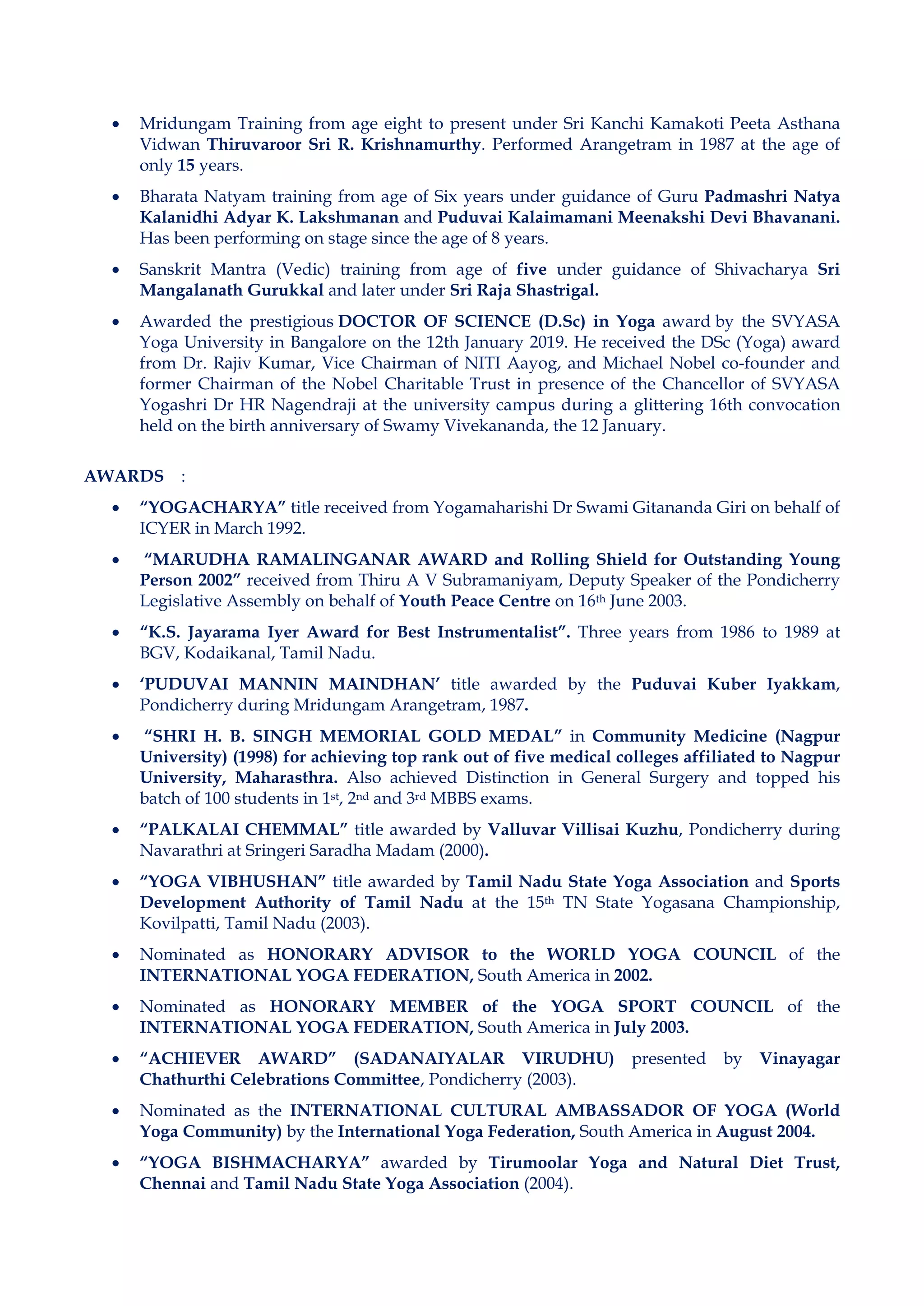 Biodata of Yogacharya Dr Ananda Balayogi Bhavanani | PDF