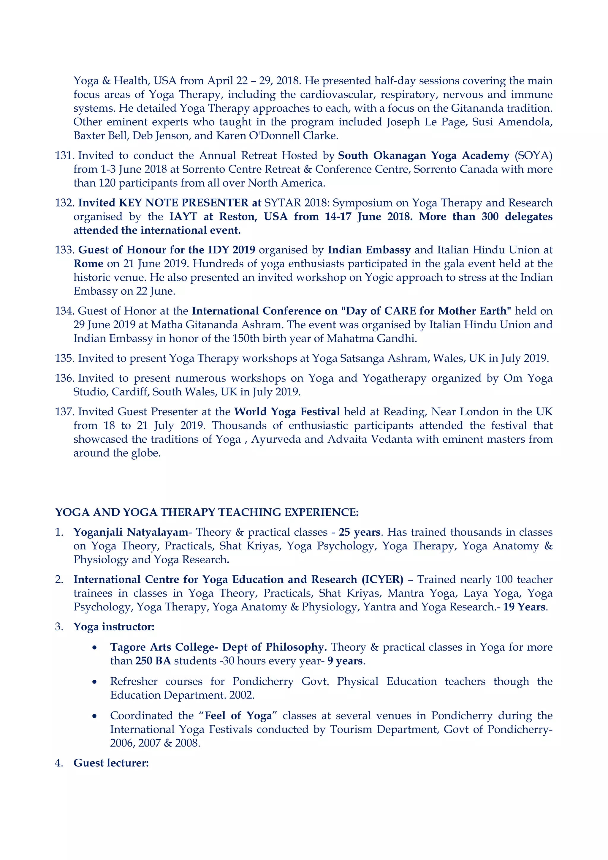 Biodata of Yogacharya Dr Ananda Balayogi Bhavanani | PDF