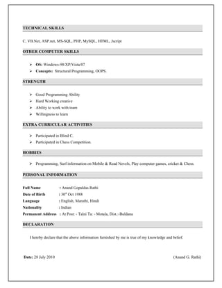 Anand Resume | DOC | Computing | Technology & Computing