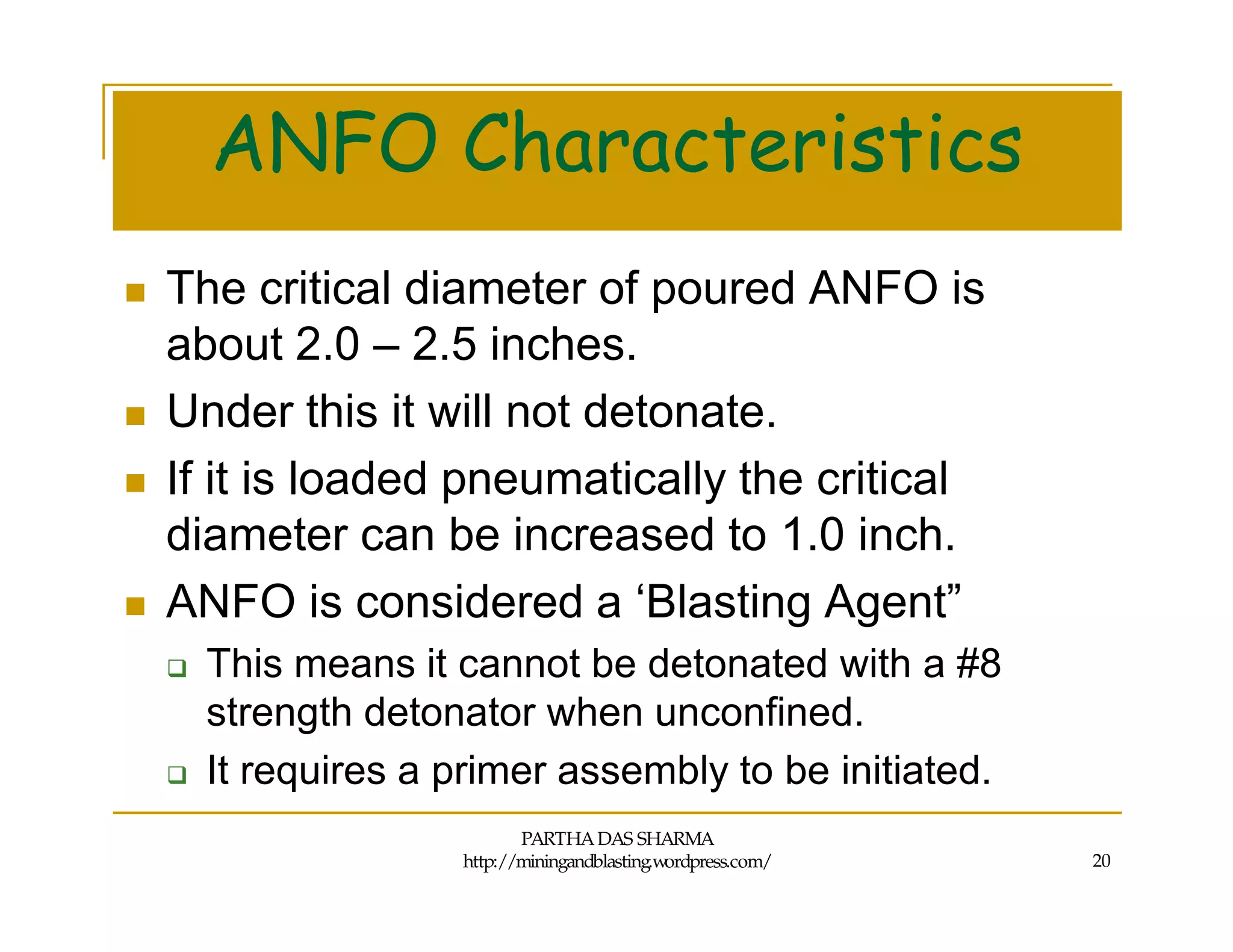 ANFO, Emulsion and Heavy ANFO blends - Useful explosive and blasting ...